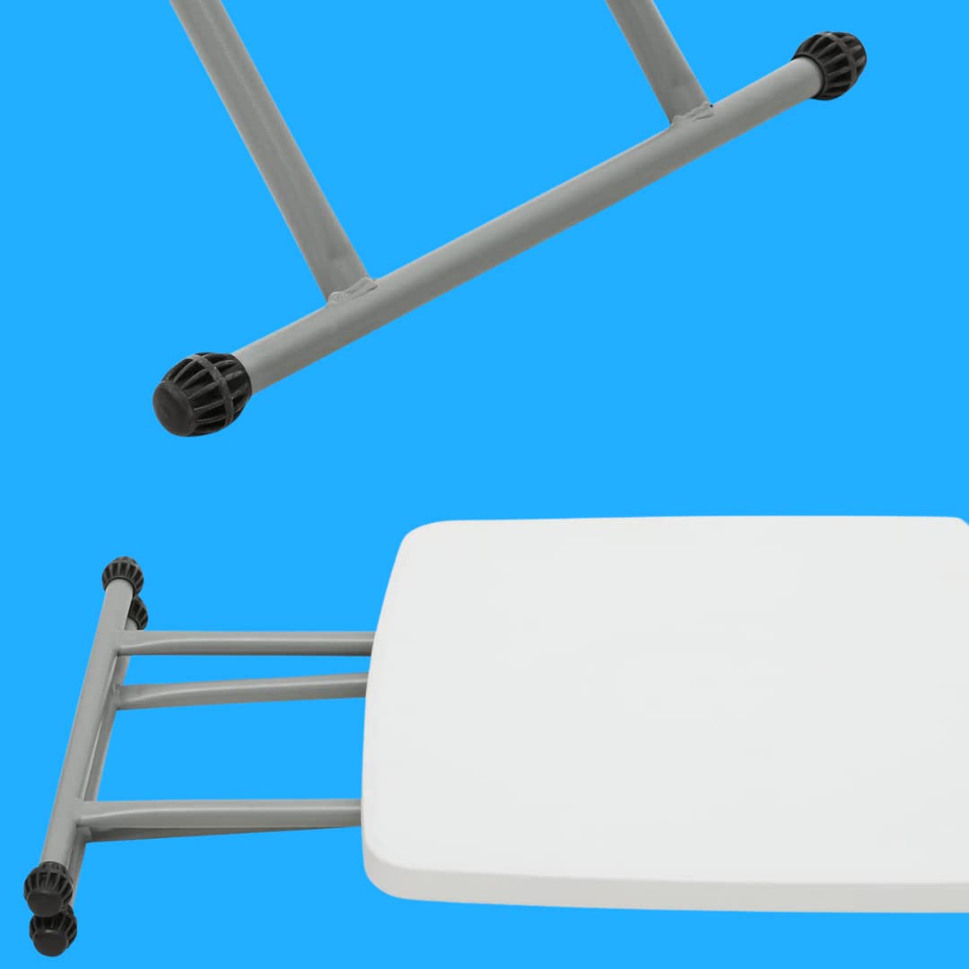 New Home Era 30" Height Adjustable Plastic Folding Tray Table - Portable, Easy Storage, and Perfect for Living Room and Bedroom - White