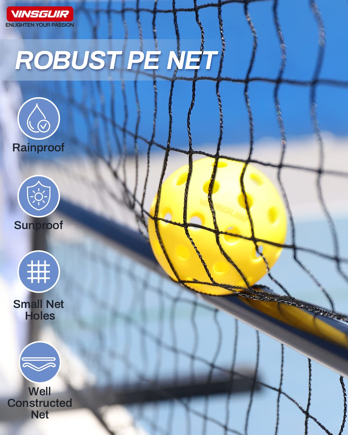 VINSGUIR Portable Pickleball Net, Pickleball Nets Designed for All Weather Conditions with Steady Metal Frame and Strong PE Net, Regulation Size Net with Carrying Bag