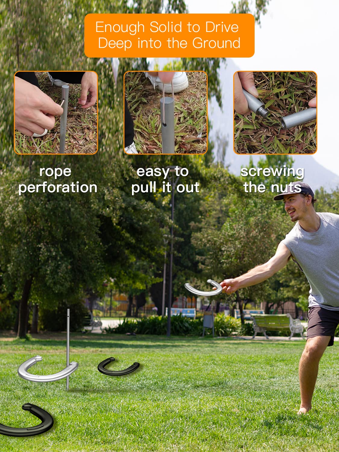 Horseshoe Tossing Game Kit & Pickleball Net with 4 Pickleballs