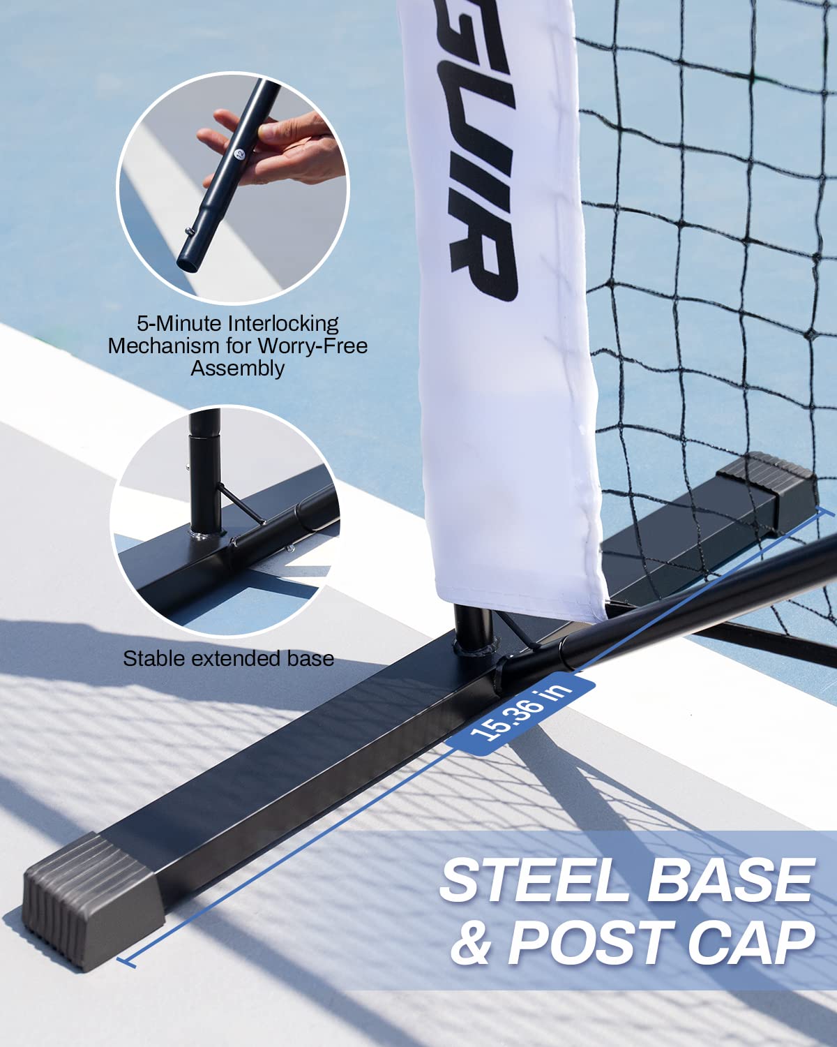 VINSGUIR Portable Pickleball Net, Pickleball Nets Designed for All Weather Conditions with Steady Metal Frame and Strong PE Net, Regulation Size Net with Carrying Bag