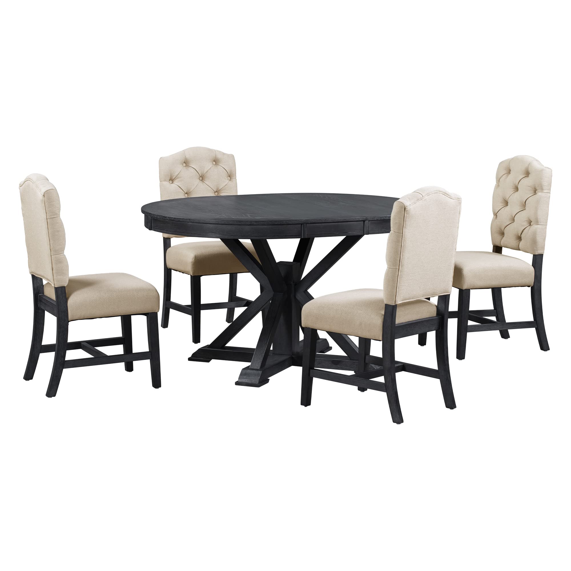 LUMISOL Wooden Extendable Round Dining Table and Chairs Set for 4-6 Persons Farmhouse 5 Piece Kitchen Table Set for Saving Space, Espresso Round
