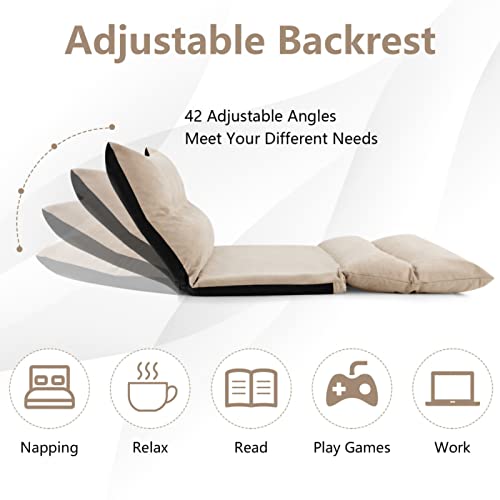 TUOCHUFUN Fluffy Lazy Sofa, Adjustable Floor Sofa Bed with 2 Lumbar Pillows (Beige)