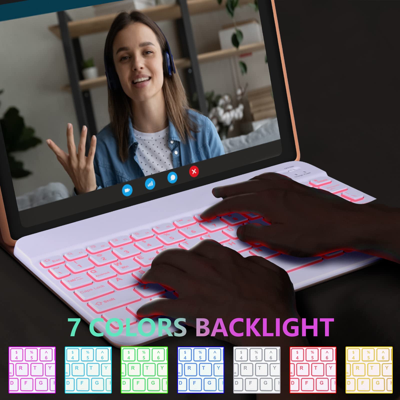 Keyboard Case for Samsung Galaxy Tab A8 10.5 inch 2022, 7 Colors Backlit & Magnetic Detachable Bluetooth Keyboard, Slim Soft Folio Tablet Cover Case for Tab A8 SM-X200/X205/X207, Auto Sleep/Wake Up