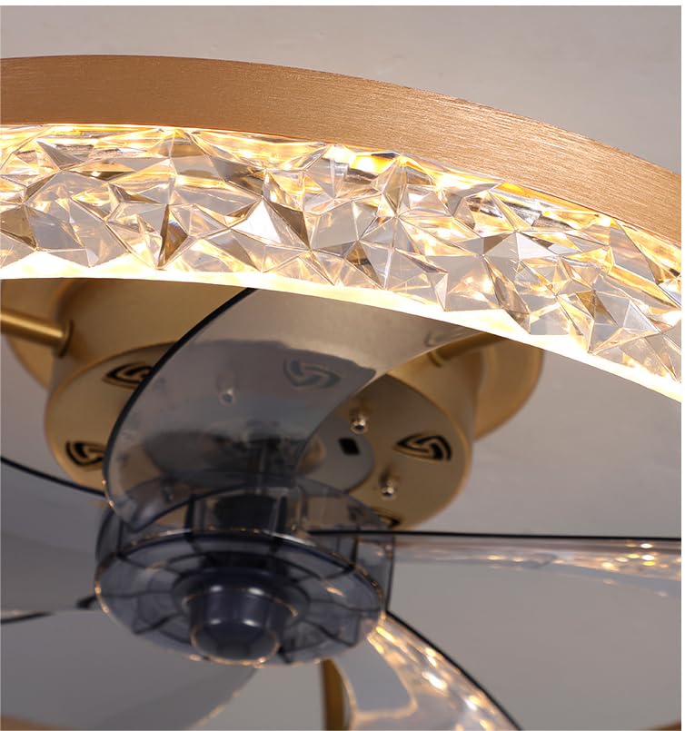 Pang Pang Gold Ceiling Fans with Lights Flush Mount,LED Dimmable Low Profile Ceiling Fan with Remote Control,6 Speeds Reversible Blades and Smart 3 Light Color for Bedroom Living Room Kitchen