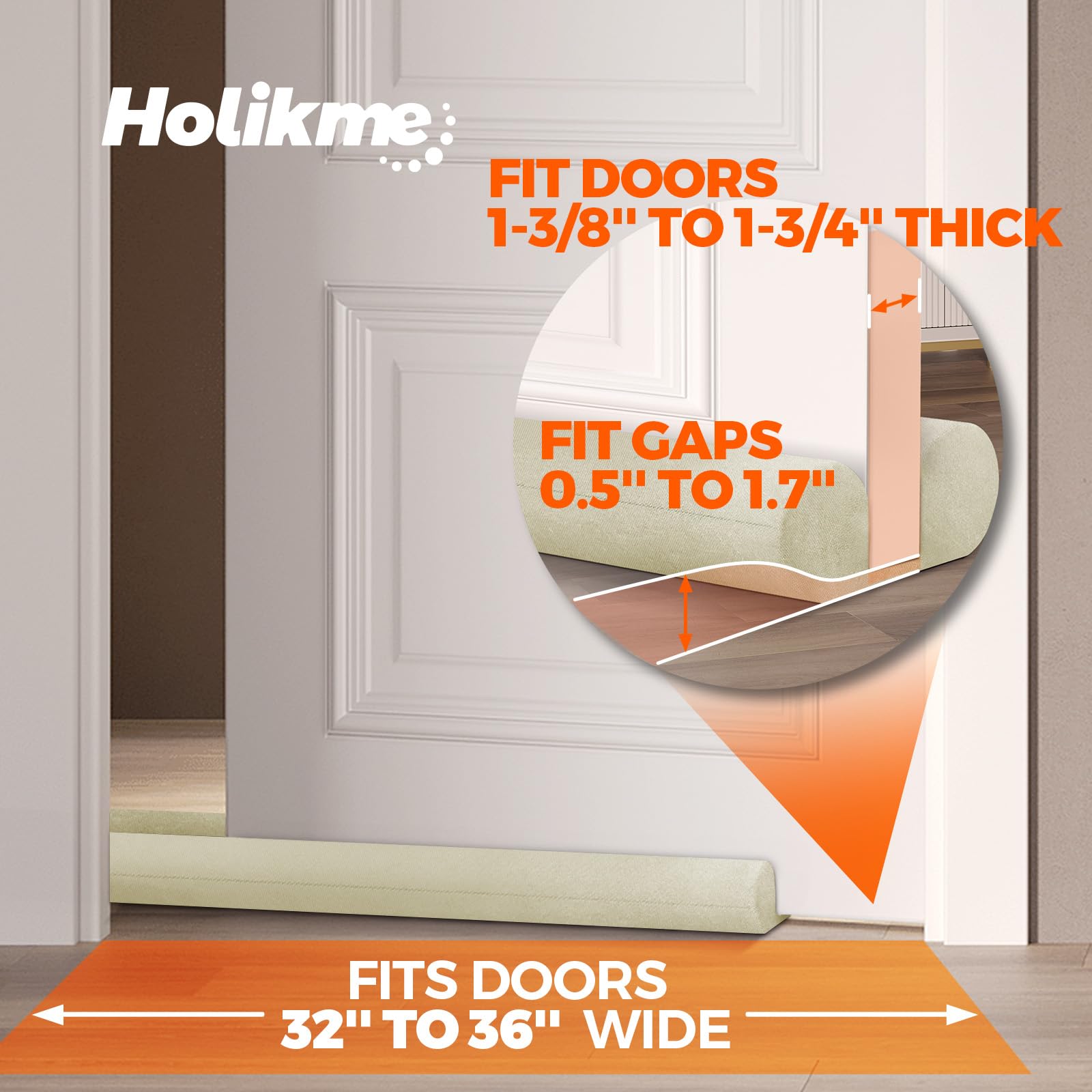 Holikme Door Draft Stopper Weather Stripping Noise Blocker Window Breeze Blocker Adjustable Door Sweeps 36inch, Beige