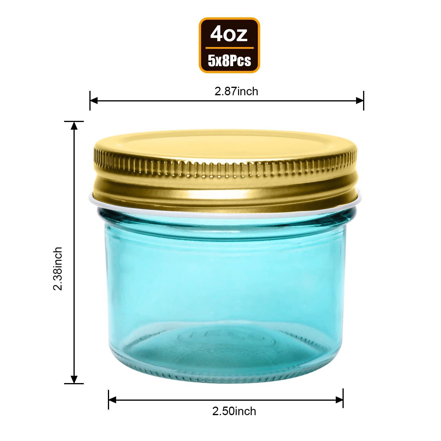 Encheng Glass Jars With Golden Lids 4oz,Small Glass Spice Jars For Herb,Jelly,Jams,Colorful Regular Mouth Manson Jars For Candle Holder,DIY Crafts,40 Pack