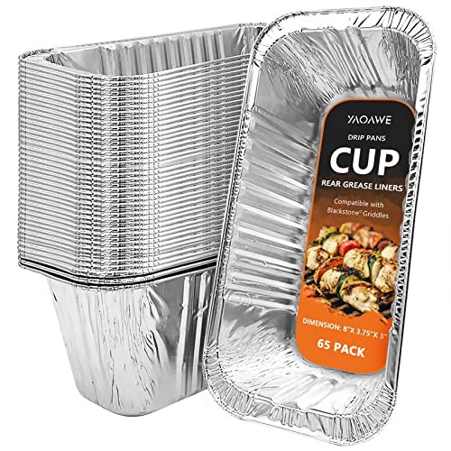 YAOAWE 65 Pack Replacement for Blackstone Grease Cup Liners, Compatible with Blackstone 28"/36"/30"/17" and 22" Griddles, Rear Aluminum Grease Tray Heavy Duty Disposable Drip Pans