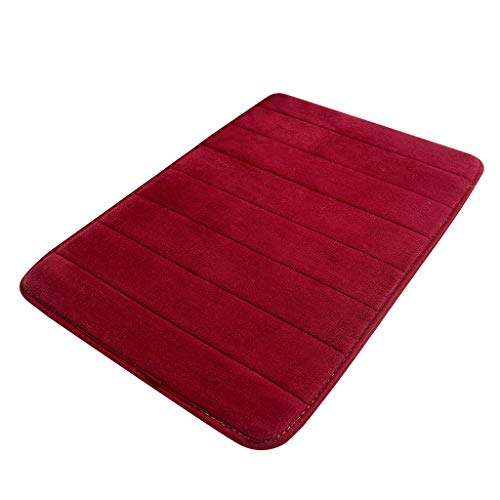 VKEKIEO Absorbent Soft Memory Foam Mat for Bathroom Bedroom Kitchen Floor Shower Rug, Microfiber Quick Drying Thin Mat Fit Under Door, Bath Decor (Red)
