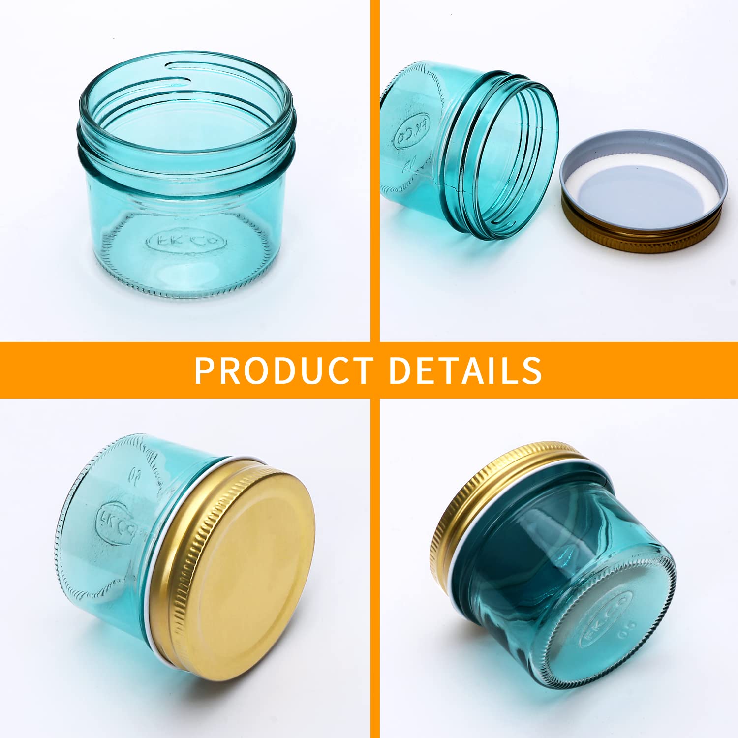 Encheng Glass Jars With Golden Lids 4oz,Small Glass Spice Jars For Herb,Jelly,Jams,Colorful Regular Mouth Manson Jars For Candle Holder,DIY Crafts,40 Pack
