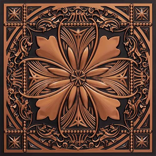 From Plain To Beautiful In Hours 337ac-24x24-25 Helena PVC 2' x 2' Lay-in or Glue-up Ceiling Tile (Covers / 100 sq.ft), Antique Copper, 25