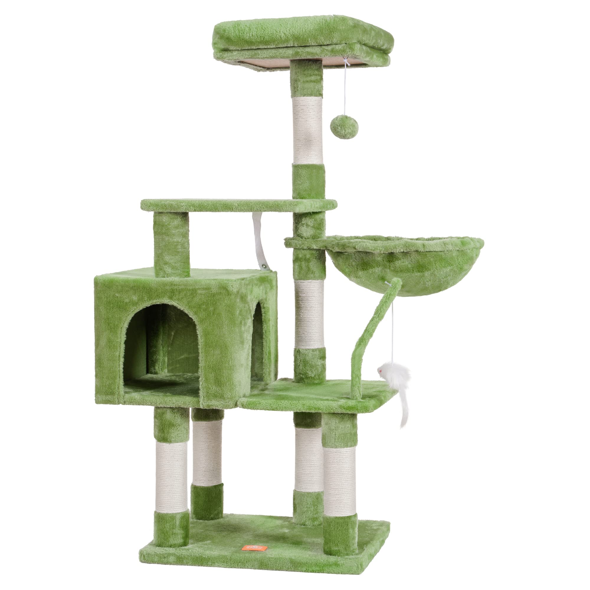 Heybly Cat Tree with Toy, Cat Tower condo for Indoor Cats, Cat House with Padded Plush Perch, Cozy Hammock and Sisal Scratching Posts, Green HCT004GR