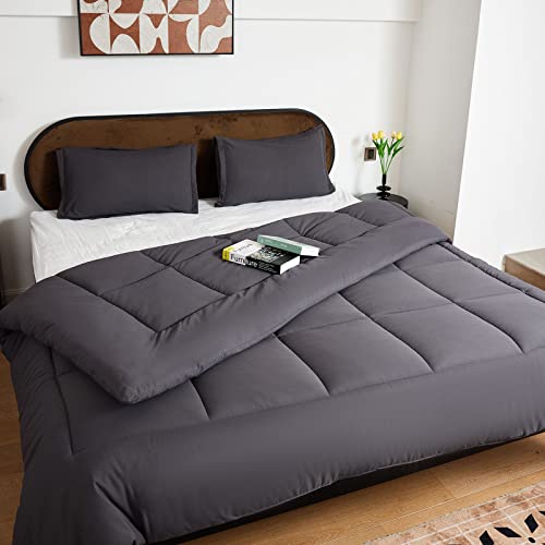 VAINOC Queen Comforter Set 3 Piece,Comforter Sets for Queen Bed Queen Size Bedding Comforter Sets All Seasons Down Alternative Comforter/Duvet Insert + 2 Pillow Shams - Machine Washable(Grey,Queen)