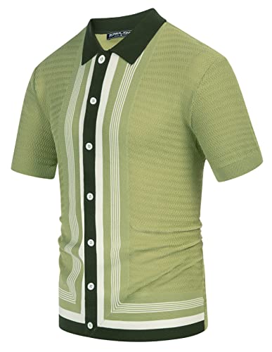 Mens 70s Shirt Short Sleeve Retro Shirts Vintage Stripe 50s Polo Tee Shirts