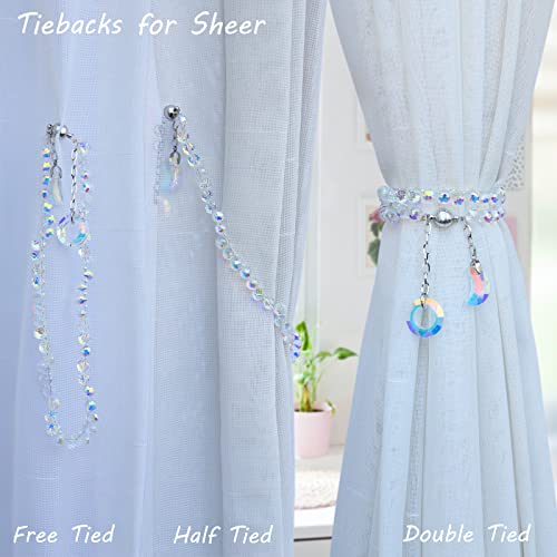 PEDOBO Magnetic Curtain Tiebacks, 2 Pack Crystal Beaded Sun & Moon Pendants Curtain Sheer/Drapery Holdbacks, Beaded Curtain Ties for Window Home Decor (Crystal AB)