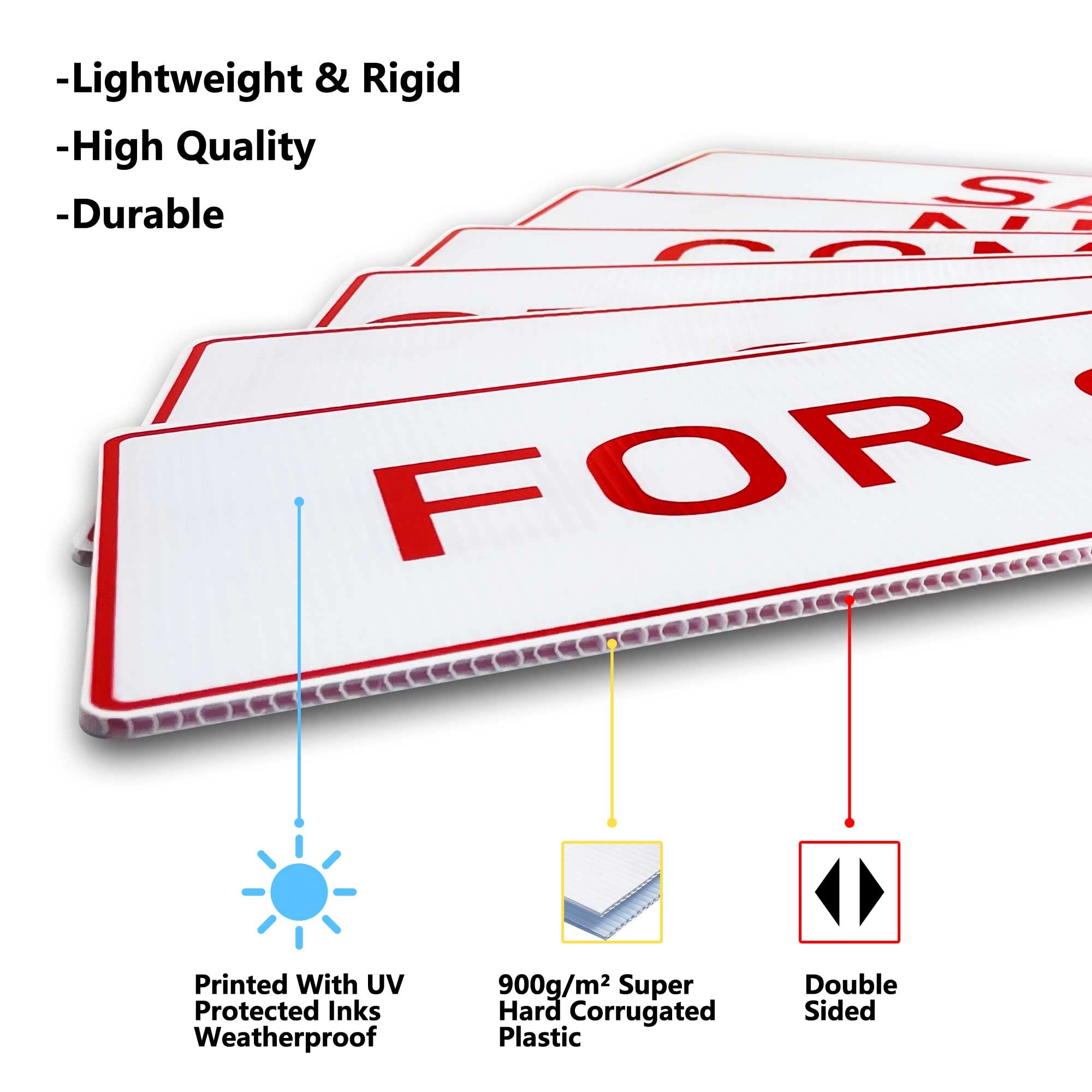 Bundle of Real Estate Rider Signs with Stakes, 6 Pack Double-Sided 6"x17.2" FOR SALE, OPEN HOUSE, SOLD, COMING SOON, SALE PENDING, NEW LISTING-Waterproof Corrugated Plastic