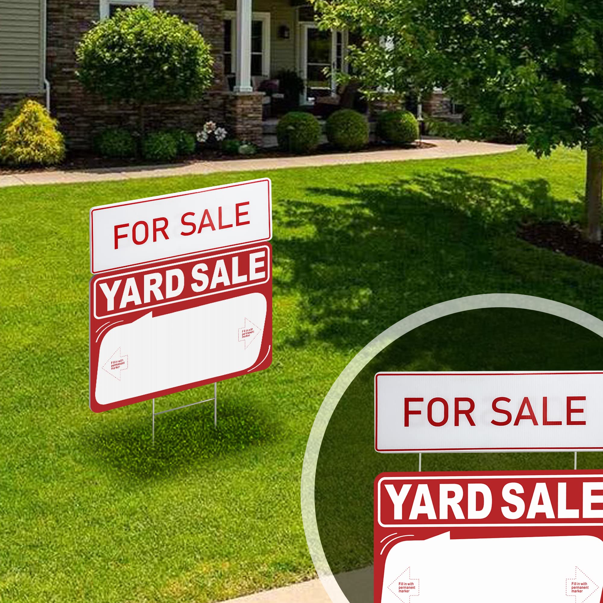 Bundle of Real Estate Rider Signs with Stakes, 6 Pack Double-Sided 6"x17.2" FOR SALE, OPEN HOUSE, SOLD, COMING SOON, SALE PENDING, NEW LISTING-Waterproof Corrugated Plastic