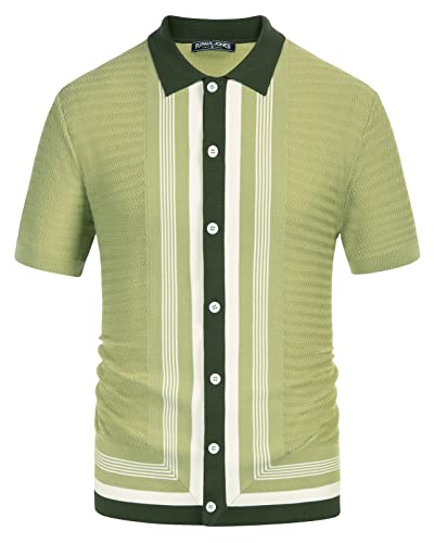 Mens 70s Shirt Short Sleeve Retro Shirts Vintage Stripe 50s Polo Tee Shirts
