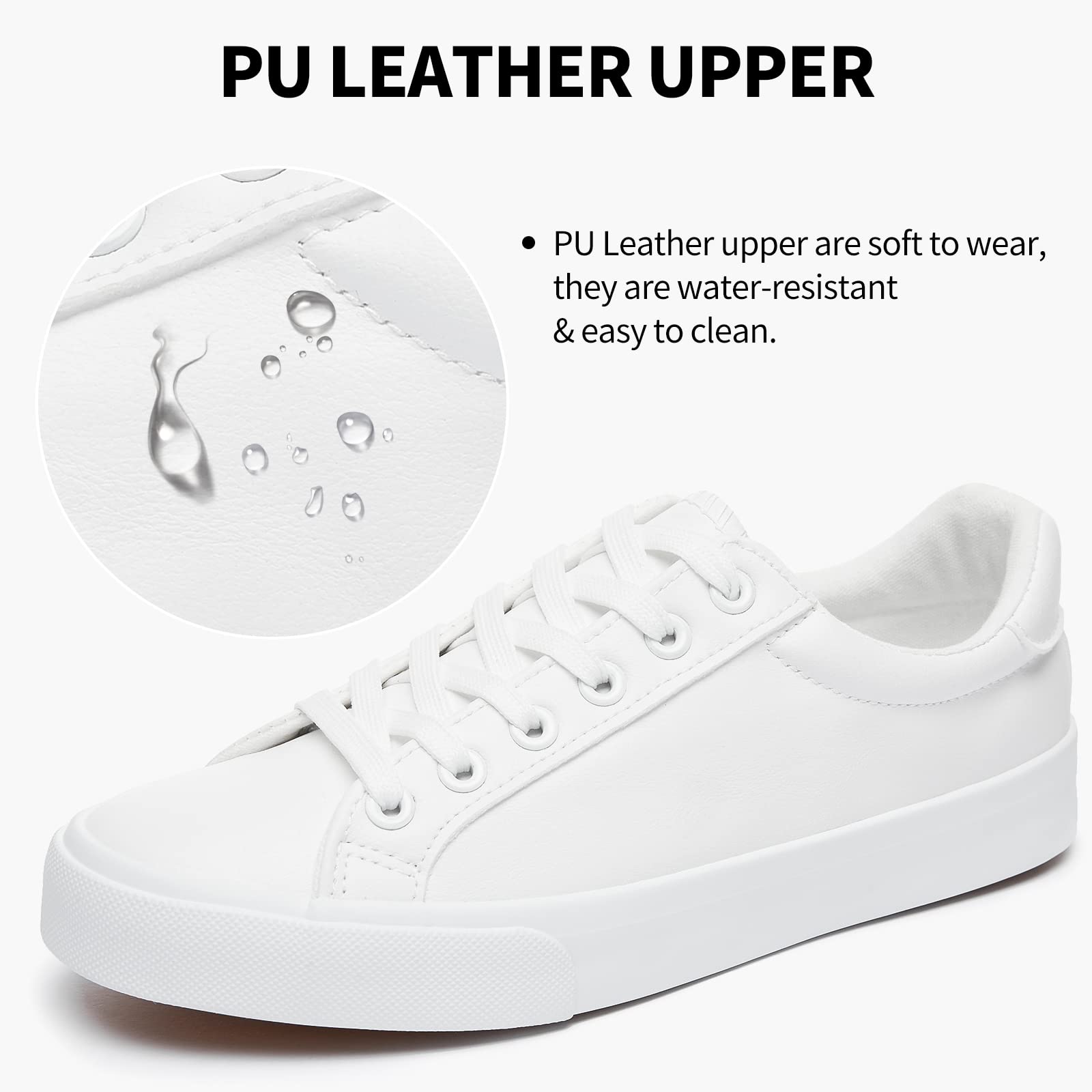 SERNIAL Women's White Tennis Shoes PU Leather Sneakers Casual Walking Shoes for Women(White,US7)