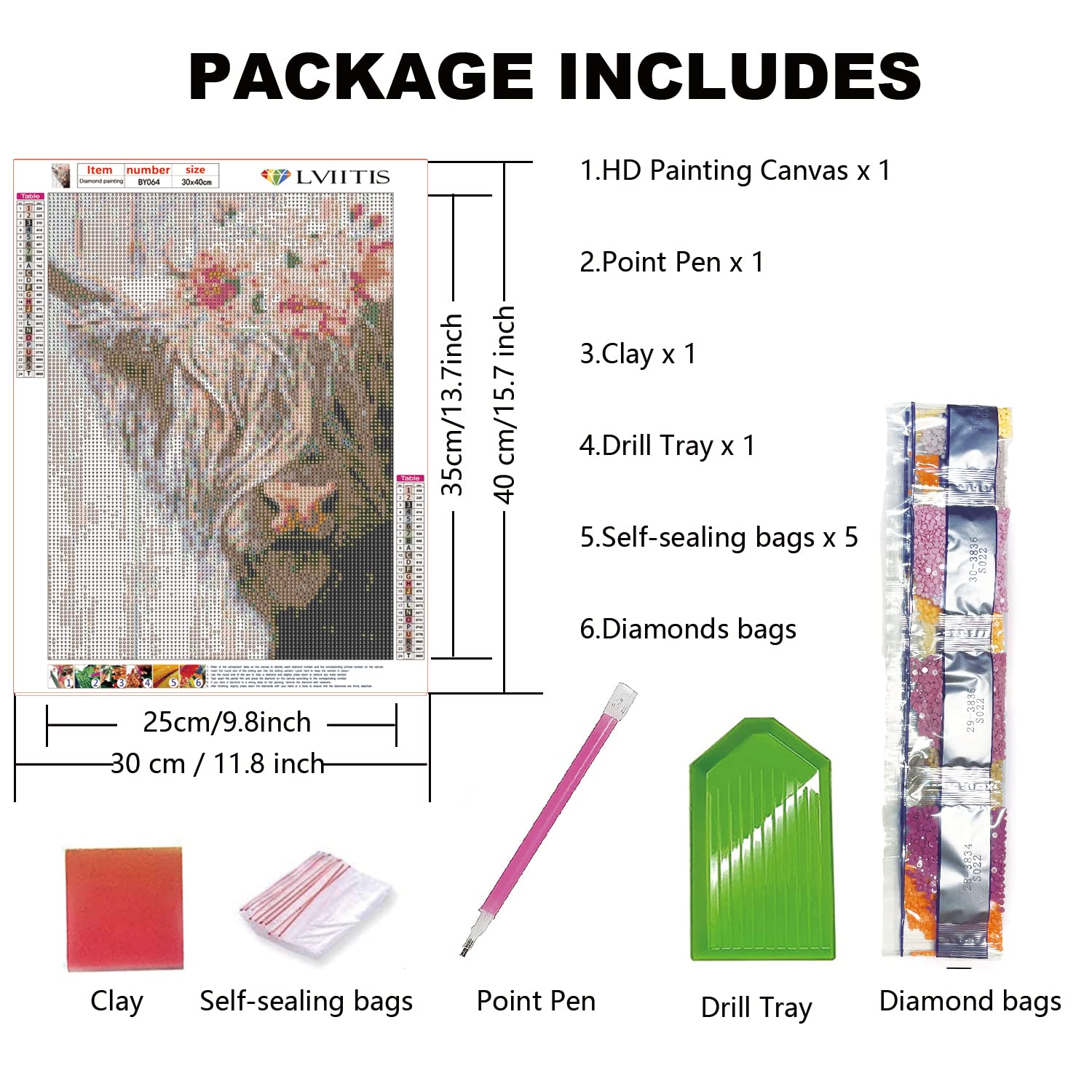 LVIITIS Diamond Painting Kit for Adults Beginner,5D Diamond Art Dots Kit for Adults,Paint with Gem for Home Wall Decor (Cow)