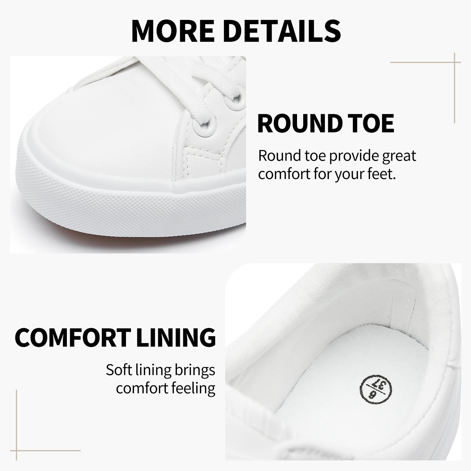 SERNIAL Women's White Tennis Shoes PU Leather Sneakers Casual Walking Shoes for Women(White,US7)