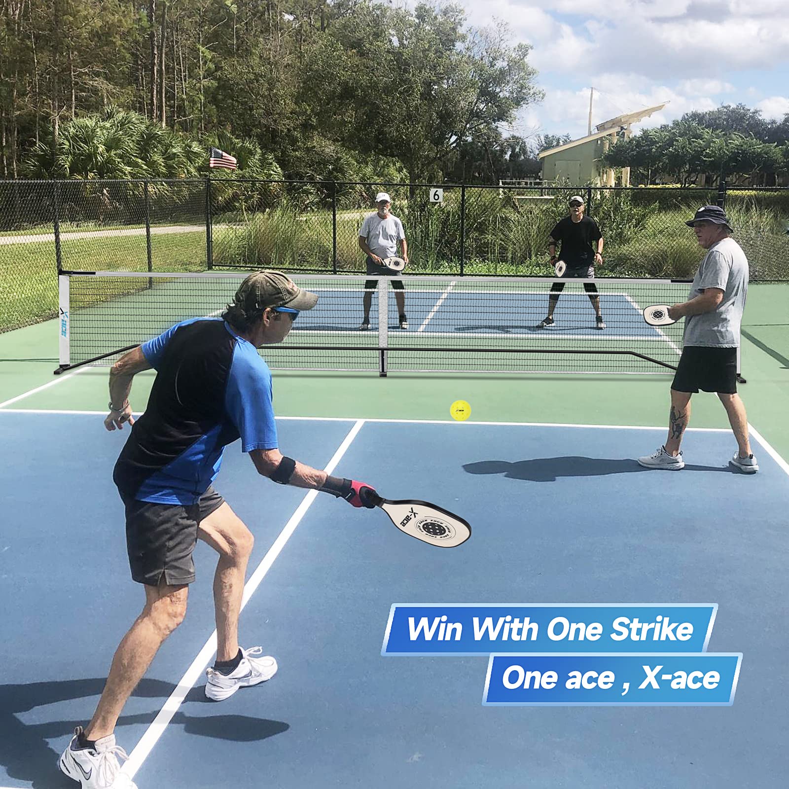 X-ACE 匹克球网套装 22 英尺(黑色和白色套装)X-ACE Regulation Pickleball Set with Net | 4 Paddles | 4 Outdoor Pickleball Balls - Portable 22FT Pickleball Net System All in One Pickle-Ball Equipment Carry Bag (NET SET)