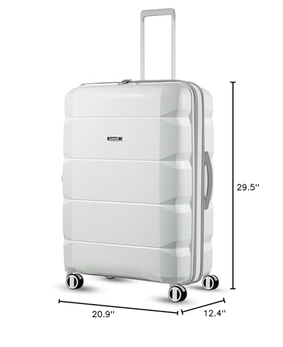 LUGGEX Checked Luggage with Spinner Wheels, PP Lightweight Suitcase for Travel (White, 28 Inch)