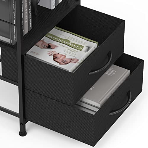YBING Nightstand Bedroom Bedside Table with Fabric Drawers End Table with Storage Open Shelf Side Table for Living Room Home Dorm Small Space Black