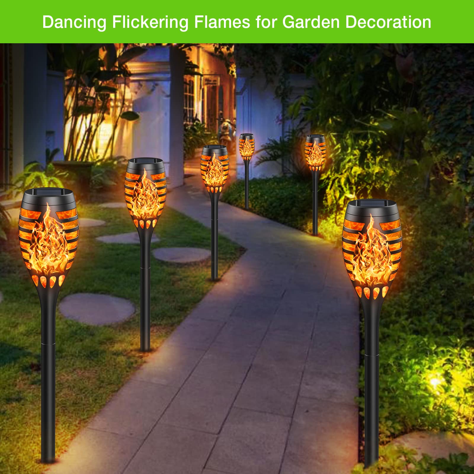 BONLION Solar Outdoor Lights, 10 Pack Solar Torch with Flickering Flame Waterproof, Solar Powered Garden Lights, LED Flame Pathway Torches Lights for Yard, Patio, Outside Landscape Décor