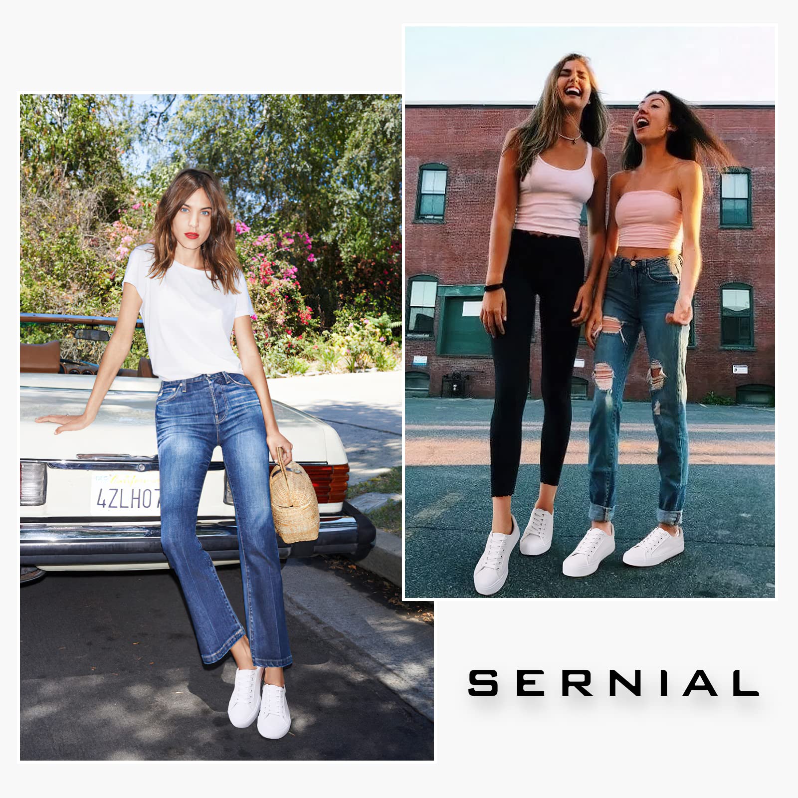 SERNIAL Women's White Tennis Shoes PU Leather Sneakers Casual Walking Shoes for Women(White,US7)