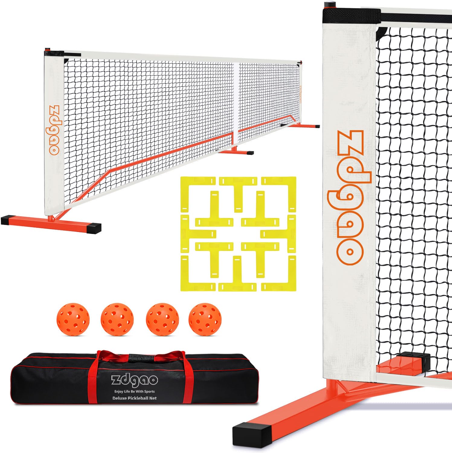 Zdgao Pickleball Net with Court Marking Kit, 4 Pickle Balls, and Carry Bag - Complete Bundle for Easy Setup and Play on Any Surface