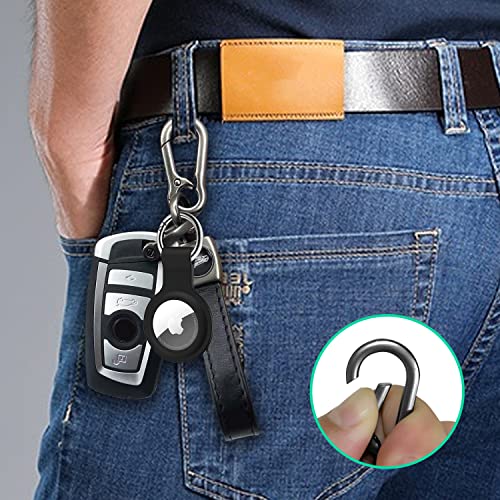 PICKBEAU 3 in 1 Leather Keychain for Men Women, Carabiner Key Ring Clip Car Key Chain With Anti Loss D-Ring