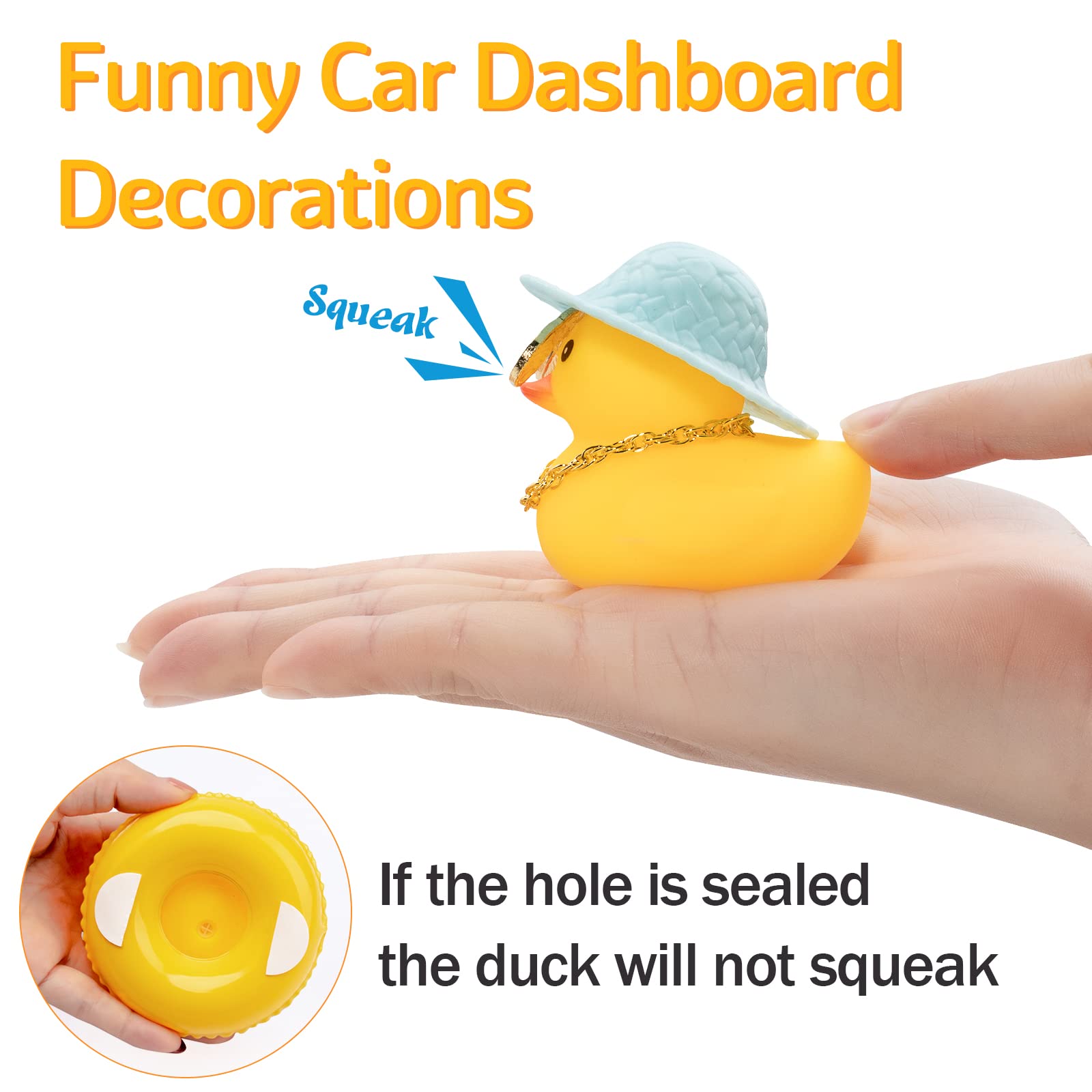 wonuu Car Duck Ornament Dashboard Decorations Rubber Duck Car for Car Dashboard Accessories with Swim Ring Sunglasses Hat and Necklace, B_Blue&Blue
