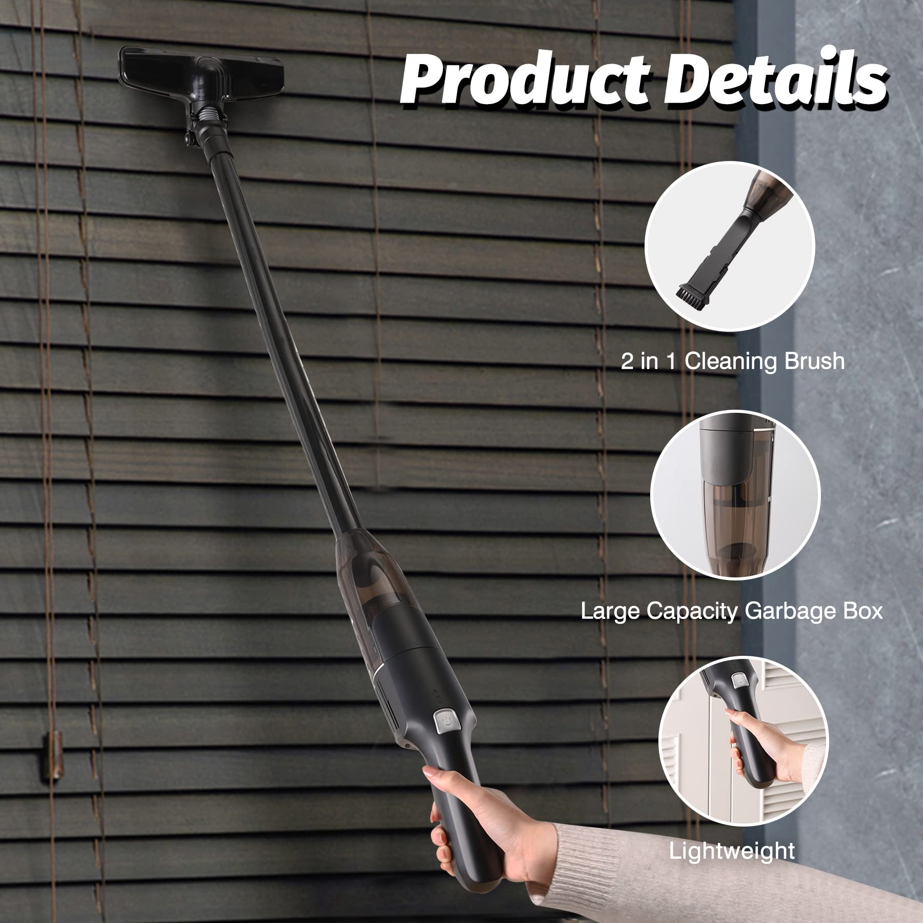 REECOO Handheld Vacuum Cleaner Cordless Upright Vacuum Cleaner Lightweight Rechargeable Vacuum Portable Car Vacuum Mini Floor Cleaner for Home & Car Cleaning