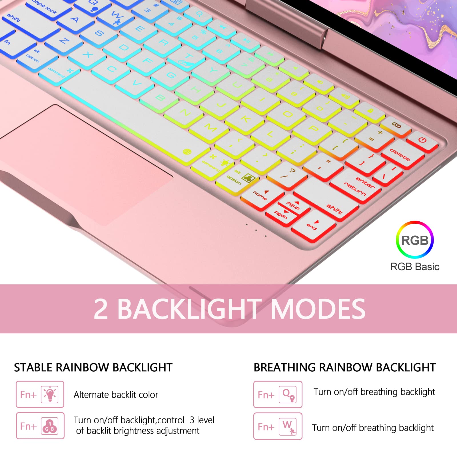 Touch IPAD Air 5th/4th Generation Case with Keyboard | Magic 360°Rotatable & Swivel Keyboard with Trackpad | 7 Color Backlit with Pencil Holder for iPad Pro 11 inch 3rd/2nd/1st Generation | Rose Gold