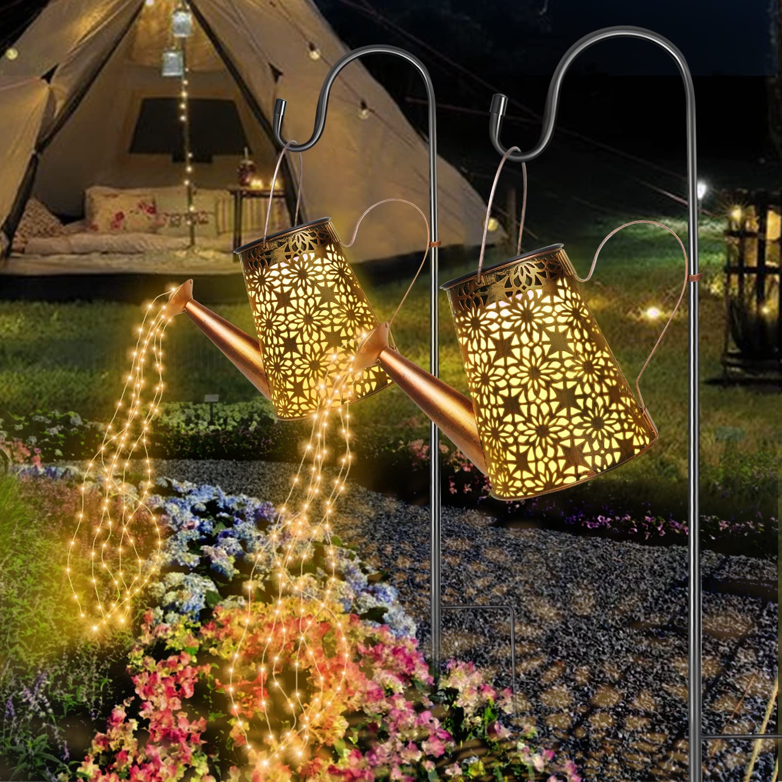 Solar Watering Can Lights,Solar Outdoor Lights,Outdoor Hanging Waterproof with 90Led String Lights,Decorations for Lawn,Backyard,Patio,Chrismas,Retro Metal Lights for Gifts for Mom Women Birthday