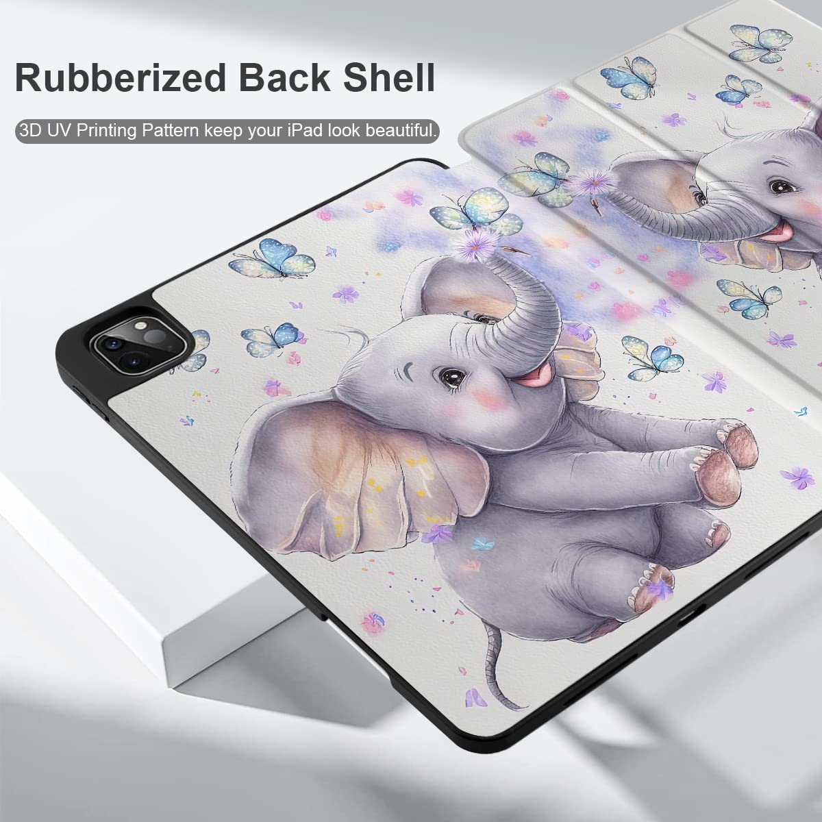 DONGKE Case for 2021/2022 iPad Pro 12.9 inch 5th / 6th Gen - Slim Protective Case - Apple Pencil Charging - Trifold Stand & Sleep/Wake Cover, Also Fits to iPad Pro 12.9 3rd / 4th Gen, Elephant