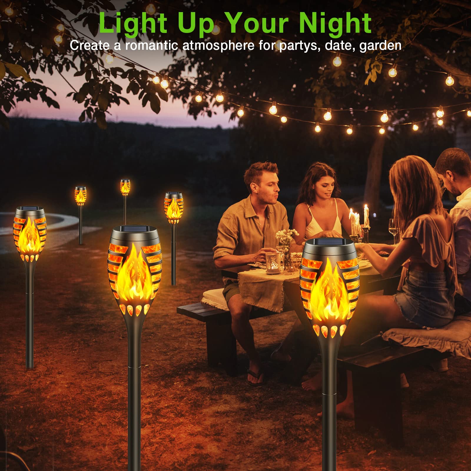 BONLION Solar Outdoor Lights, 10 Pack Solar Torch with Flickering Flame Waterproof, Solar Powered Garden Lights, LED Flame Pathway Torches Lights for Yard, Patio, Outside Landscape Décor