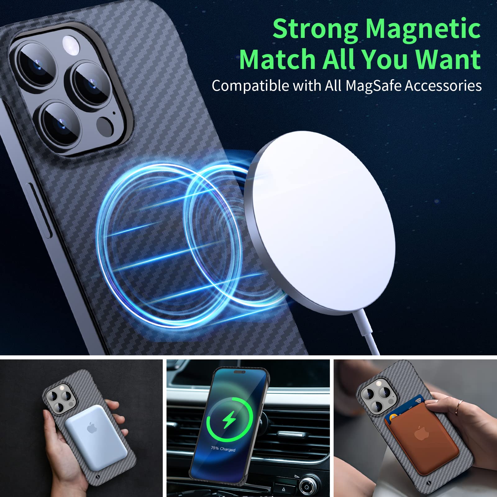 GRECAZO Magnetic Ultra-Thin Frosted Soft Touch Skin Borderless Carbon Fiber Bump Texture for iPhone 13 Pro Max Case 6.7" Slim Minimalist Lightweight Frameless Matte Hard for MagSafe Cover Case-Black