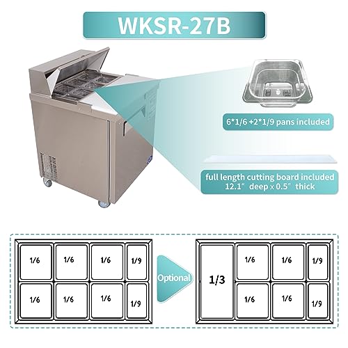 WESTLAKE 27" W Refrigerator Sandwich & Salad Prep Table Commercial Stainless Steel Counter Fan Cooling Refrigerator with 8 Pans-27 Inches for Restaurant, Bar, Shop, etc