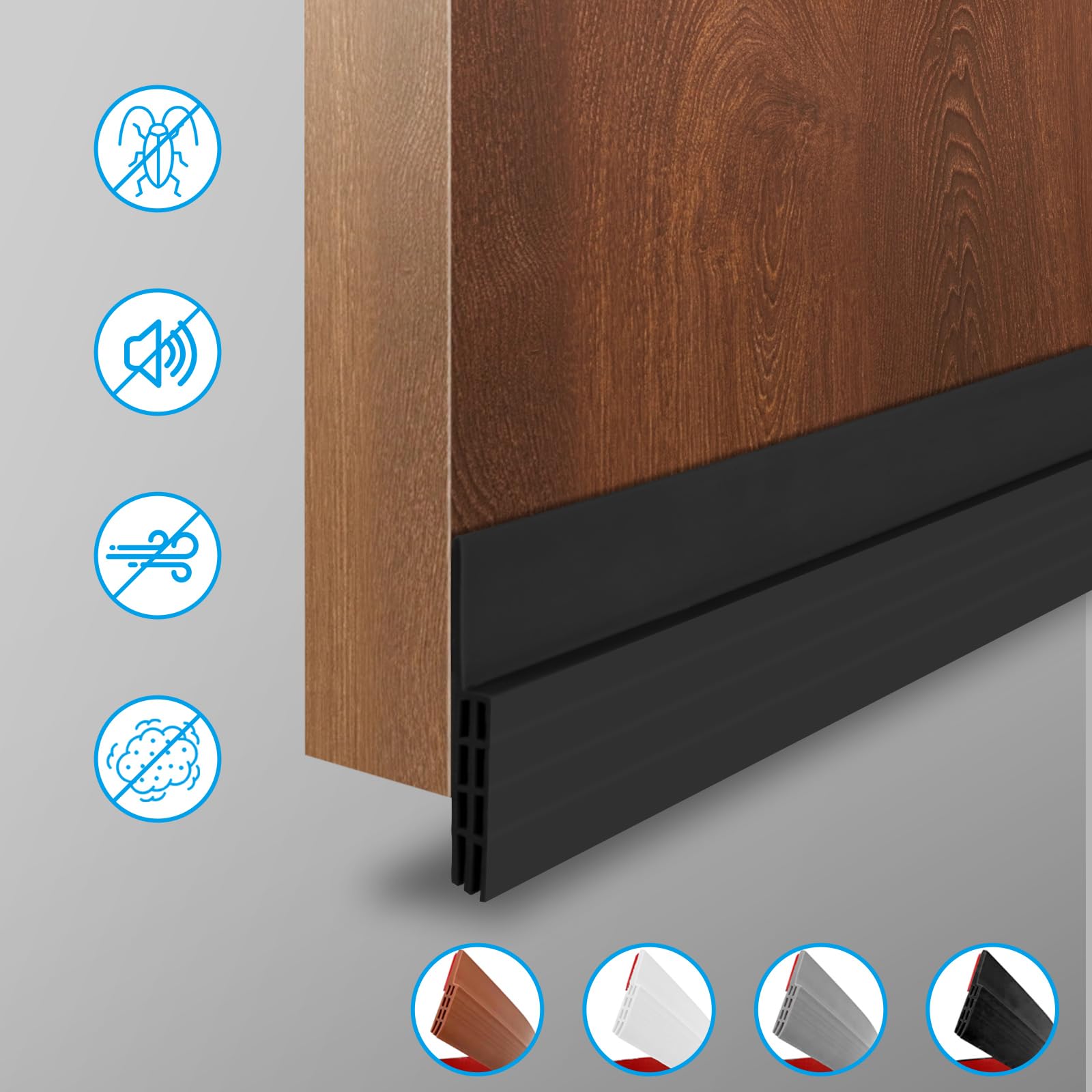 Ainiv 2 Pack Door Draft Stopper Under Door Seal, 2" W x 39" L Cutable Soundproof Door Seal, Adhesive Under Door Sweep for Exterior & Interior Doors Dust and Noise Insulation Weather Stripping-Black