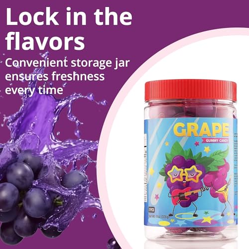 Gummy Candy - Large Jelly Filled Gummies - Grape Candies Filled with Grape Jam - 17 Pcs Individually Wrapped Chewy Candy Gummies in Jar - 1.18 Inches Big Fun Kids Candy - Easter Egg Stuffers
