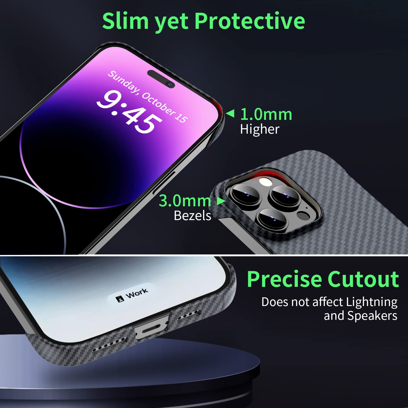GRECAZO Magnetic Ultra-Thin Frosted Soft Touch Skin Borderless Carbon Fiber Bump Texture for iPhone 13 Pro Max Case 6.7" Slim Minimalist Lightweight Frameless Matte Hard for MagSafe Cover Case-Black