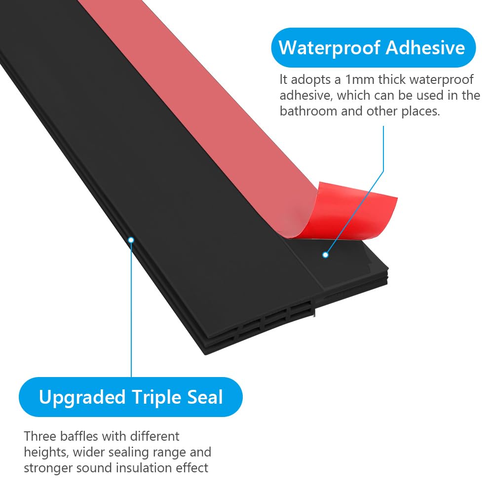 Ainiv 2 Pack Door Draft Stopper Under Door Seal, 2" W x 39" L Cutable Soundproof Door Seal, Adhesive Under Door Sweep for Exterior & Interior Doors Dust and Noise Insulation Weather Stripping-Black