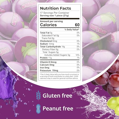 Gummy Candy - Large Jelly Filled Gummies - Grape Candies Filled with Grape Jam - 17 Pcs Individually Wrapped Chewy Candy Gummies in Jar - 1.18 Inches Big Fun Kids Candy - Easter Egg Stuffers