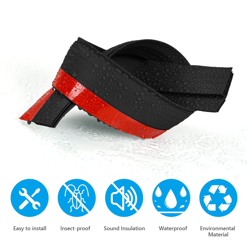 Ainiv 2 Pack Door Draft Stopper Under Door Seal, 2" W x 39" L Cutable Soundproof Door Seal, Adhesive Under Door Sweep for Exterior & Interior Doors Dust and Noise Insulation Weather Stripping-Black
