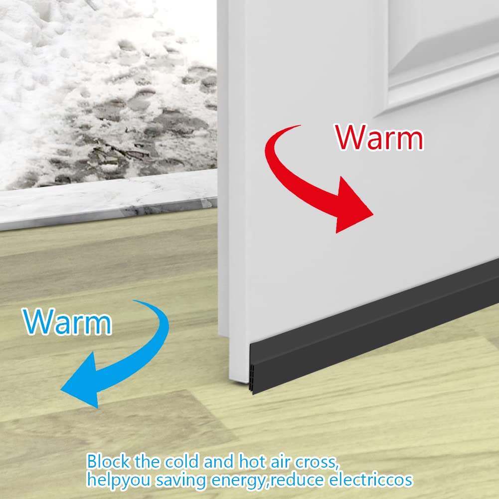 Ainiv 2 Pack Door Draft Stopper Under Door Seal, 2" W x 39" L Cutable Soundproof Door Seal, Adhesive Under Door Sweep for Exterior & Interior Doors Dust and Noise Insulation Weather Stripping-Black