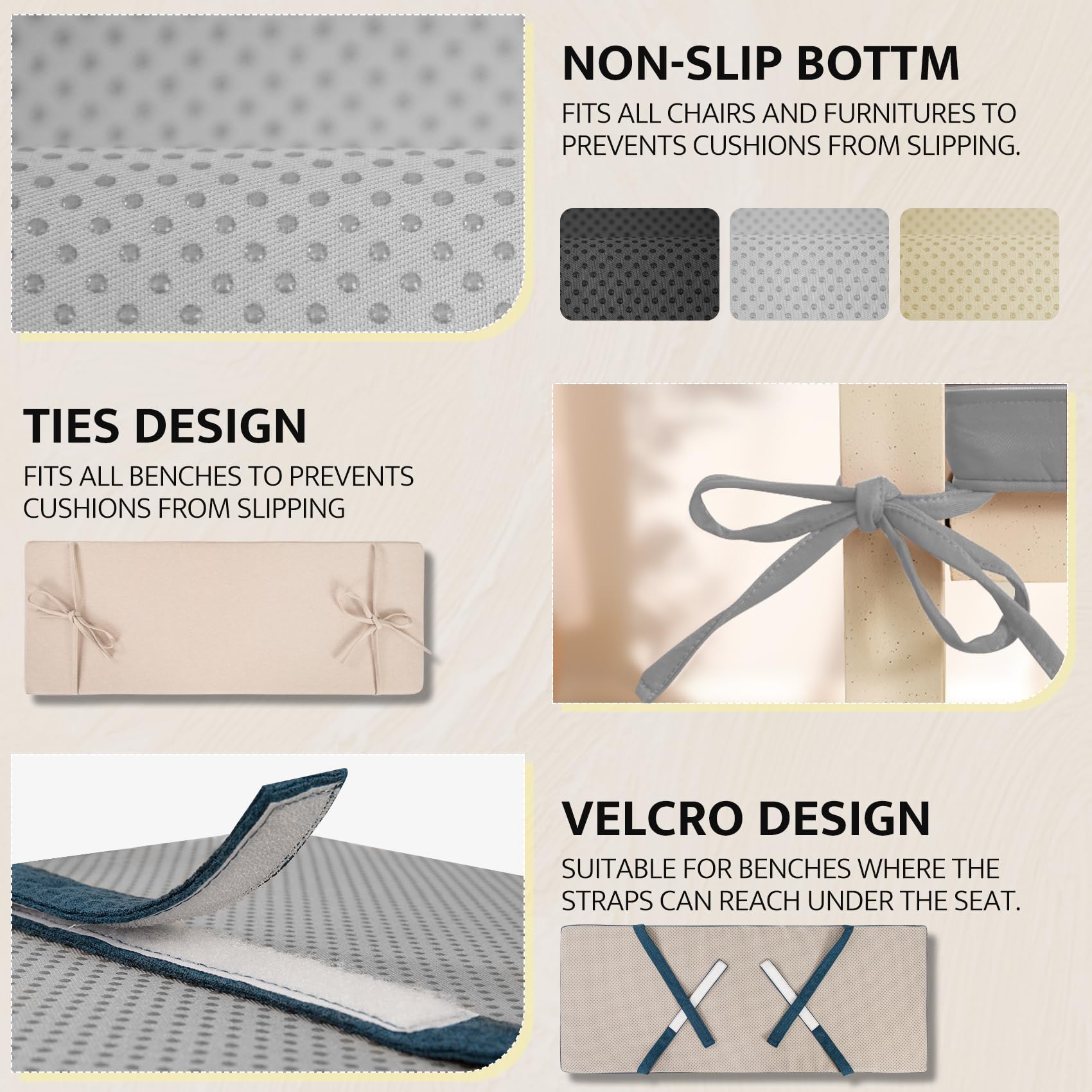mudilun Custom Cushion Covers Replaceable Water Proof Bench Cushion Cover with Ties/Anti-Slip Bottom/Piping Patio Cushion Covers 100+Colors (Custom Size)