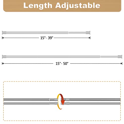CALCHELE Closet Rods for Hanging Clothes, 15 to 50 Inch Adjustable Clothes Rod for Closet, Heavy Duty Closet Rod Extender Closet pole for Wardrobes