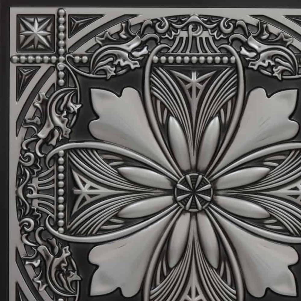 From Plain To Beautiful In Hours 337as-24x24-50 Helena PVC 2' x 2' Lay-in or Glue-up Ceiling Tile (Covers / 200 sq.ft), Antique Silver, 50