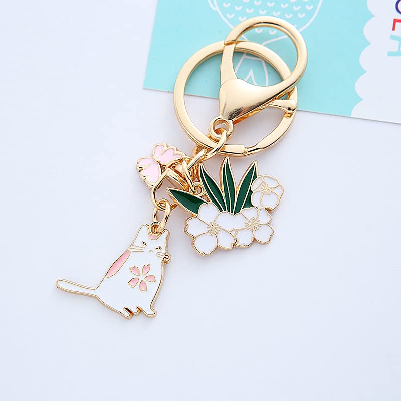 HEYU Cute Keychain for Girls 2PCS Kawaii Aesthetic Accessory Key Chain For Women Cartoon Airpod Backpack Charm Keyring Gifts (Pink Rabbit Cat)
